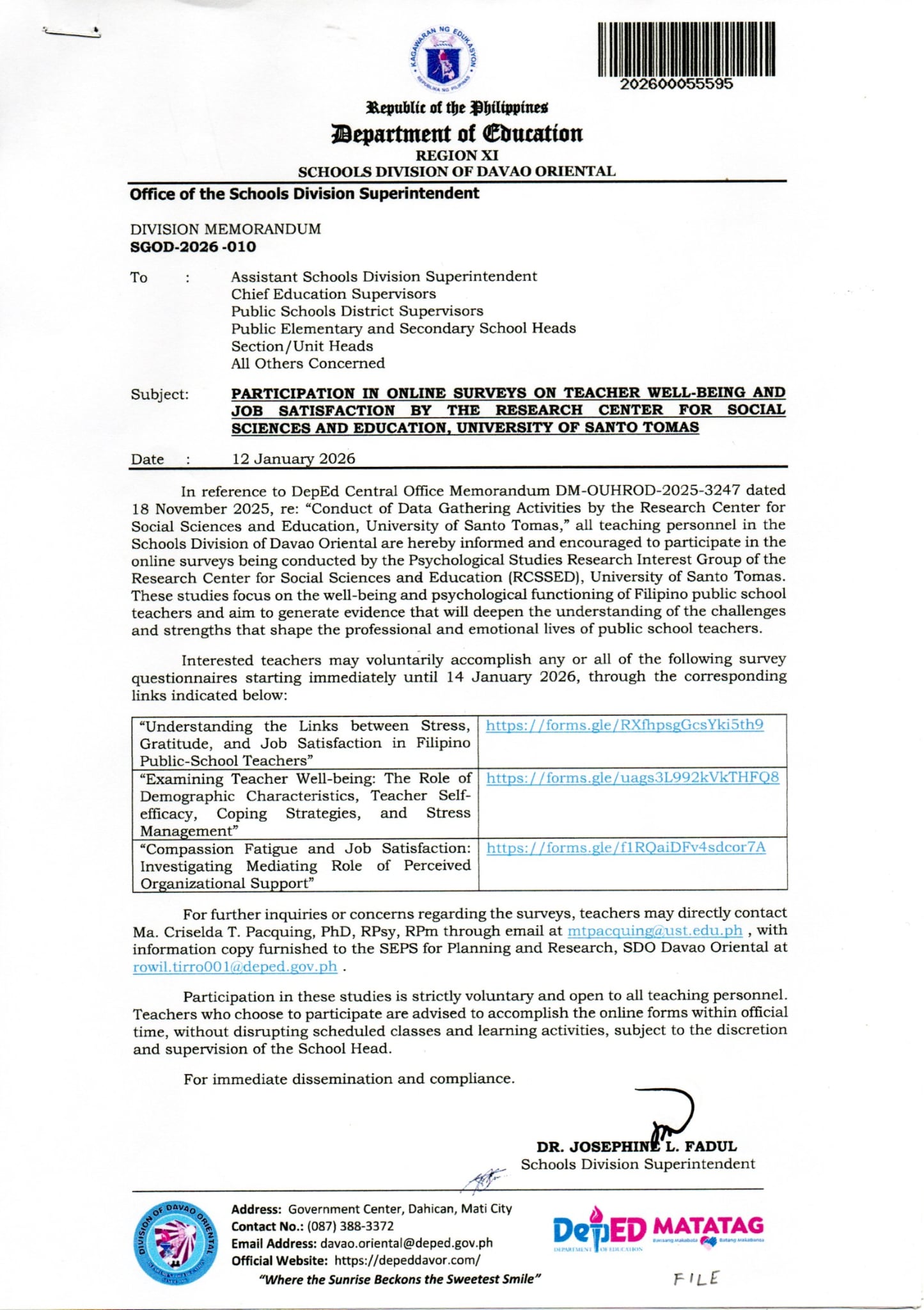 DIVISION MEMORANDUM - DepEd Davao Oriental