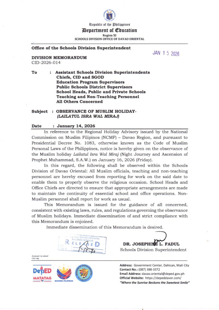 Observance of Muslim Holiday - (LAILATUL ISRA WAL MIRAJ) - DepEd Davao ...