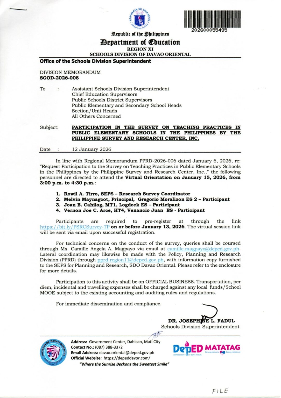 DIVISION MEMORANDUM - DepEd Davao Oriental
