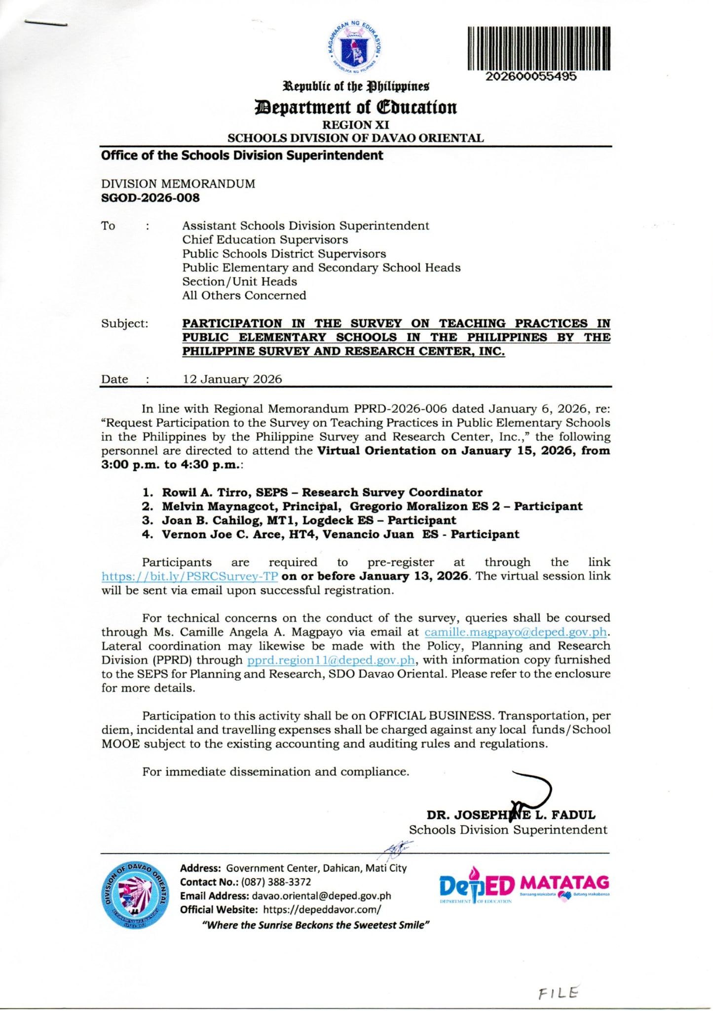 DIVISION MEMORANDUM - DepEd Davao Oriental