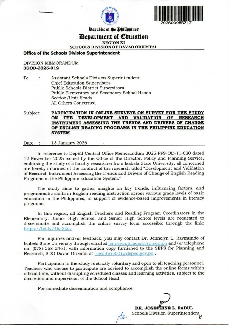 DIVISION MEMORANDUM SGOD-2026-012 - DepEd Davao Oriental